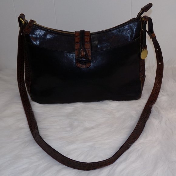 Brahmin | Bags | Brahmin Vintage Blackbrown Croc Embossed Leather Cross ...